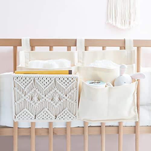 Mkono Macrame Bedside Caddy and Over The Door Organizer Boho Decor Storage for Nursery, Bedroom, Closet, Bathroom, Dorm, Set of 2