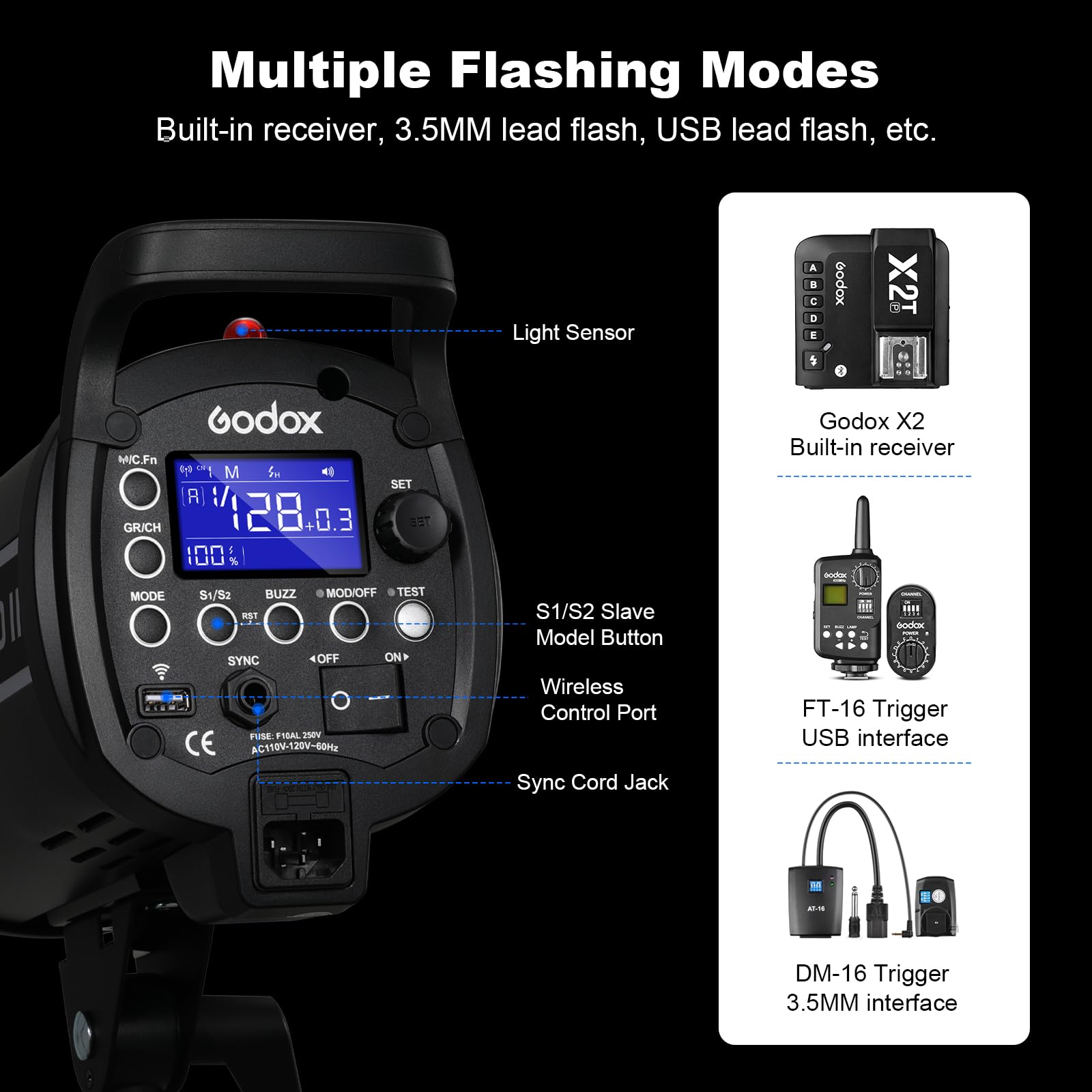 Godox 3 Pack QT600II 1800Ws 2.4G TTL Speedlite Studio Flash Strobe Light Bowens Mount Kit,GN76 1/8000s HHS,Recycle in 0.05-0.9 Sec for Studio Shooting, Location and Portrait Photography