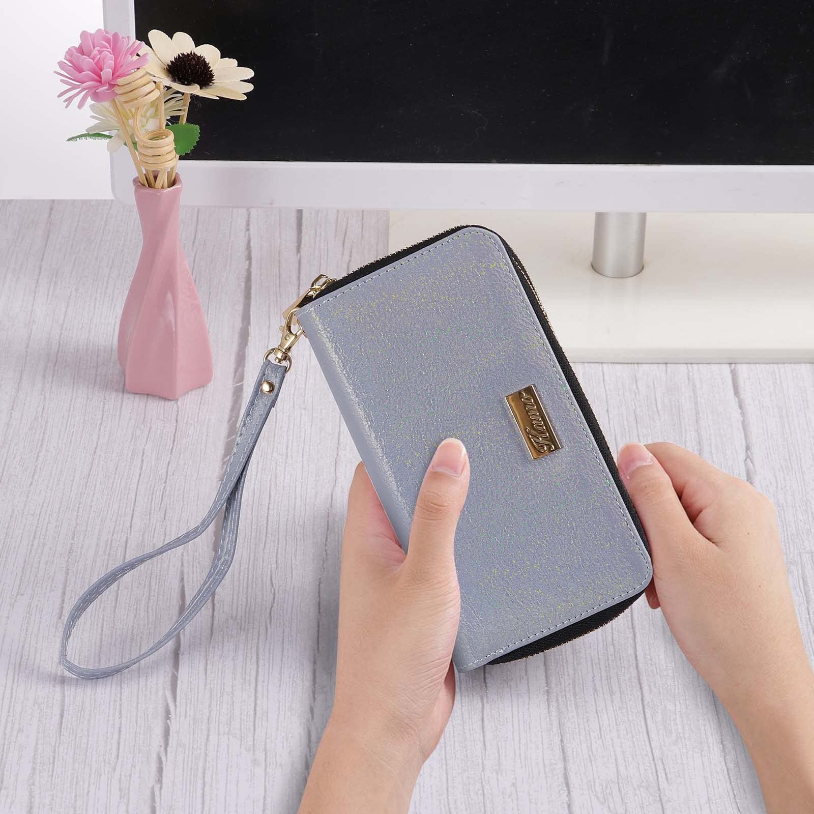 Kamo Womens Wallet Zip Around Phone Wallet Wristlet Travel Long Purse for Women Lady 6.9×3.5(Double Zipper)