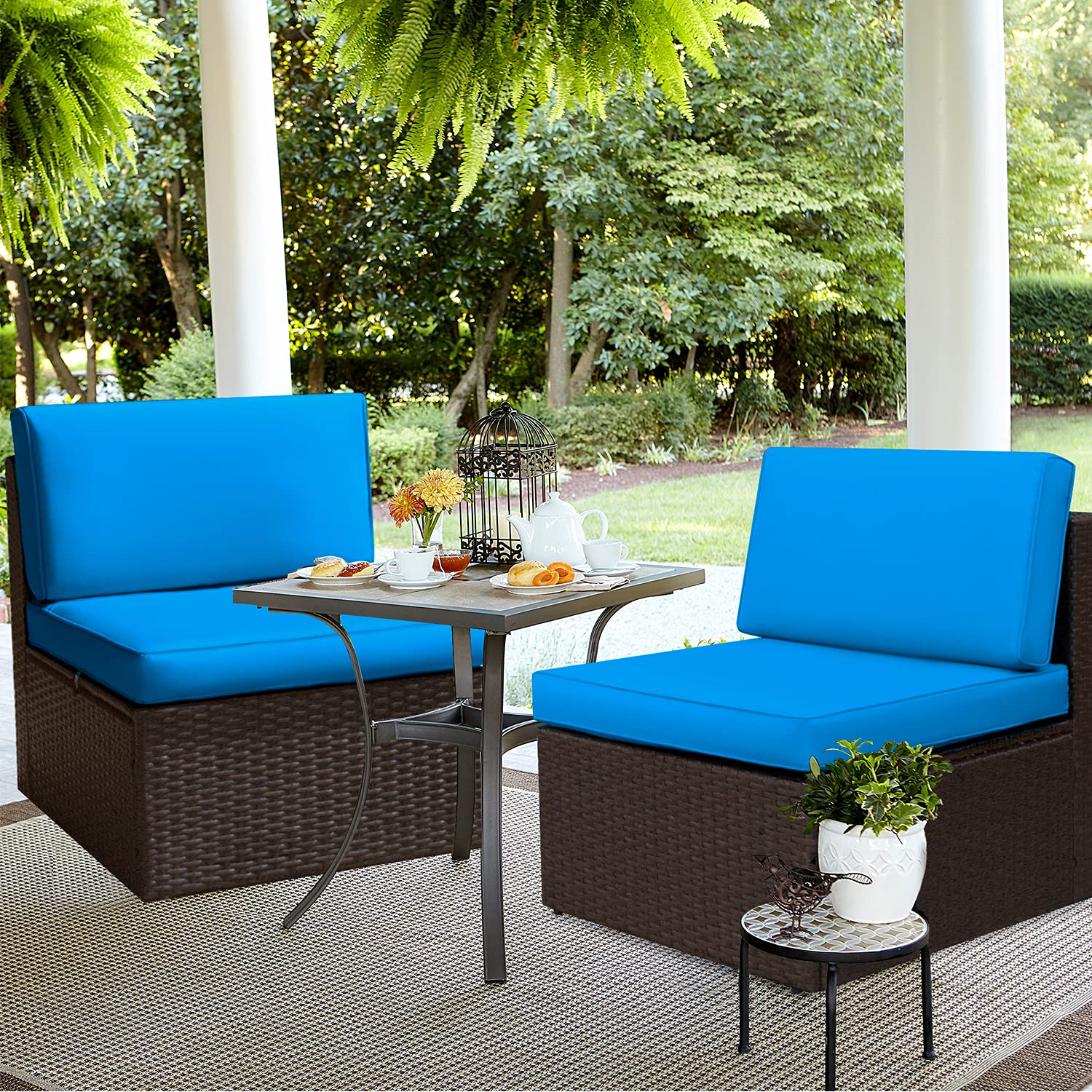 Devoko 2 Pieces Patio Furniture Sets All-Weather Outdoor Sectional Armless Sofa (Blue)