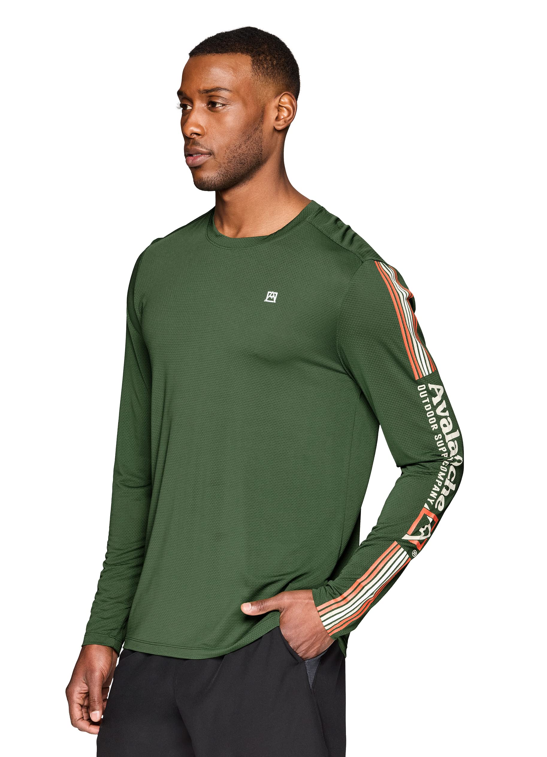 Avalanche Men's Long Sleeve Sun Tee Hiking UPF Protection Top Logo Sleeve Olive L