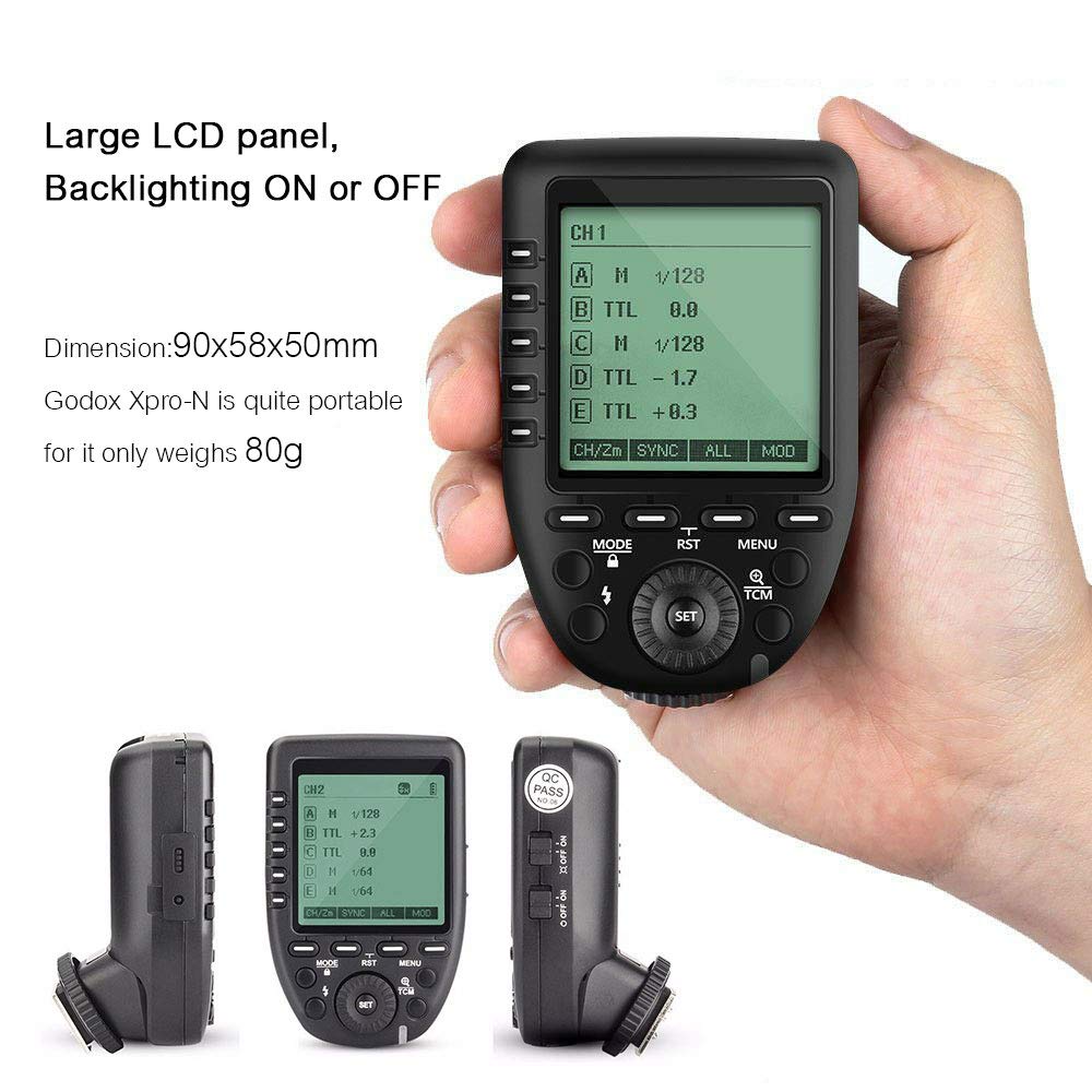 Godox Camera Flash Trigger Xpro-N for Nikon Wireless Remote 2.4GHz 1/8000s HSS TTL-Convert-Manual Large Screen Design Customizable Functions