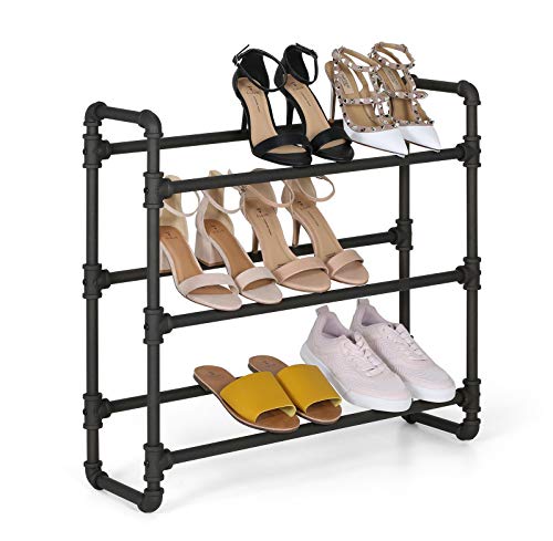 Real Home Innovations Modern Industrial Style 3 Tier Shoe Rack, 26.2β W x 8.2β D x 24βH, Satin Pewter