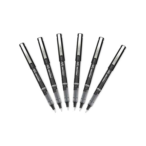 PILOT Precise V5 Stick Rolling Ball Pens, Extra Fine Point, Black Ink, 6 Pens 35334