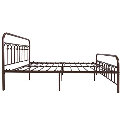 YALAXON Vintage Sturdy Queen Size Metal Bed Frame with Headboard and Footboard Basic Bed Frame No Box Spring Needed,Antique Brown.