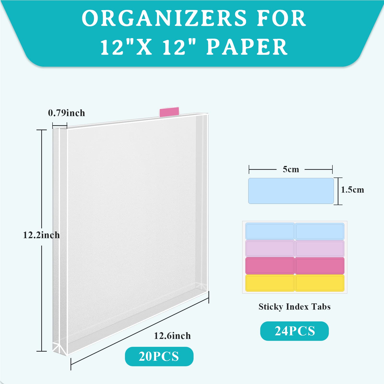 Caydo 20 Pieces Scrapbook Paper Storage Clear 12 x 12 Paper Storage Organizer with Tabs and Gusset Bottom for Holding Scrapbook Paper, Vinyl Paper, Paper, Cardstock