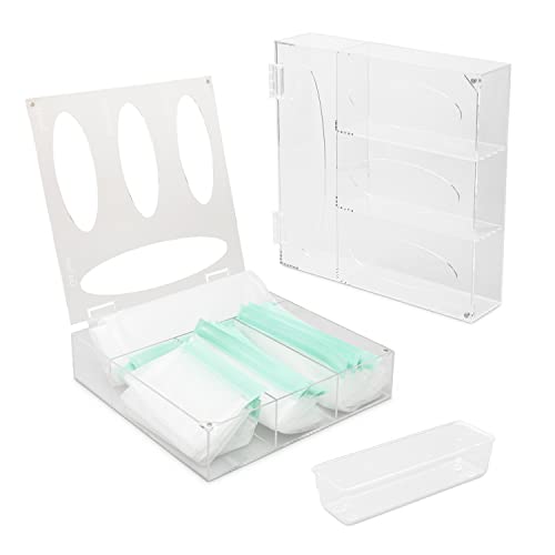 Details lab Ziplock Bag Storage Organizer with Clear Acrylic Bonus Drawer, Holds Plastic Food Baggies for Kitchen Pantry Drawer, Compatible with All-Size Ziploc Bags, Food Container Organizer