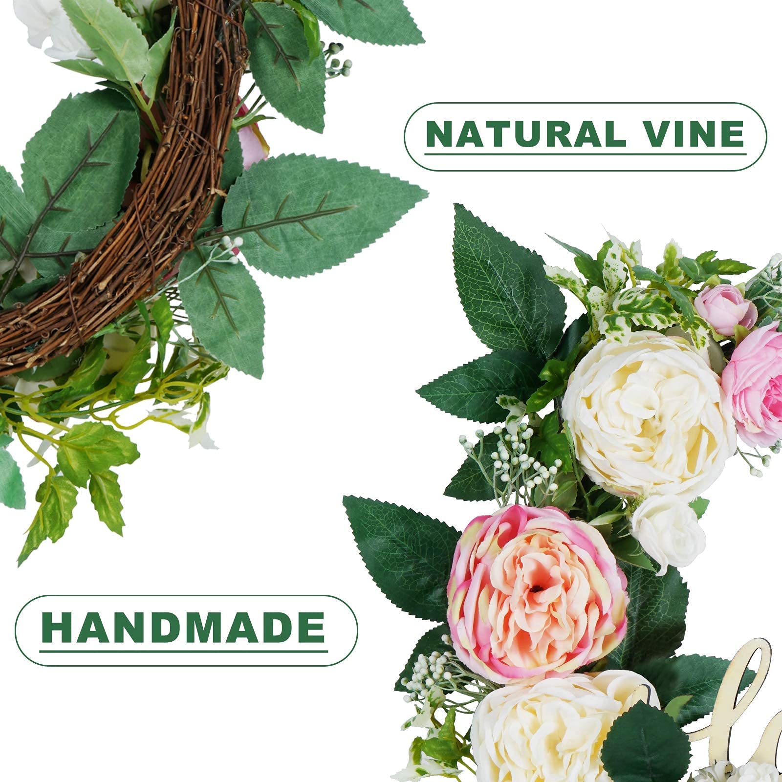 Martine Mall 14In Artificial Peony Flower Wreath Half Circle Wreath Front Door Wreath for Spring Summer Floral Wreath with Eucalyptus Leaves Home Garden Party Wedding Mother Valentines Day Decor