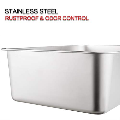 Yangbaga Stainless Steel Litter Box for Cat and Rabbit, Odor Control Litter Pan, Non Stick, Easy to Clean, Rust Proof, Large Size with High Sides and Non Slip Rubber Feets (24'' x 16'' x 6'')