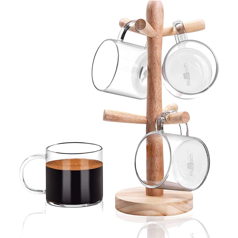 TUPANDY Mug Holder Wooden Mug Rack Tree with 6 Hooks Coffee Cup Organizer Stand Wood Mug Hanger Stand for Display Coffee Mugs Glasses and Cups for Kitchen Dinnerware Storage, FBA-HYYU66899