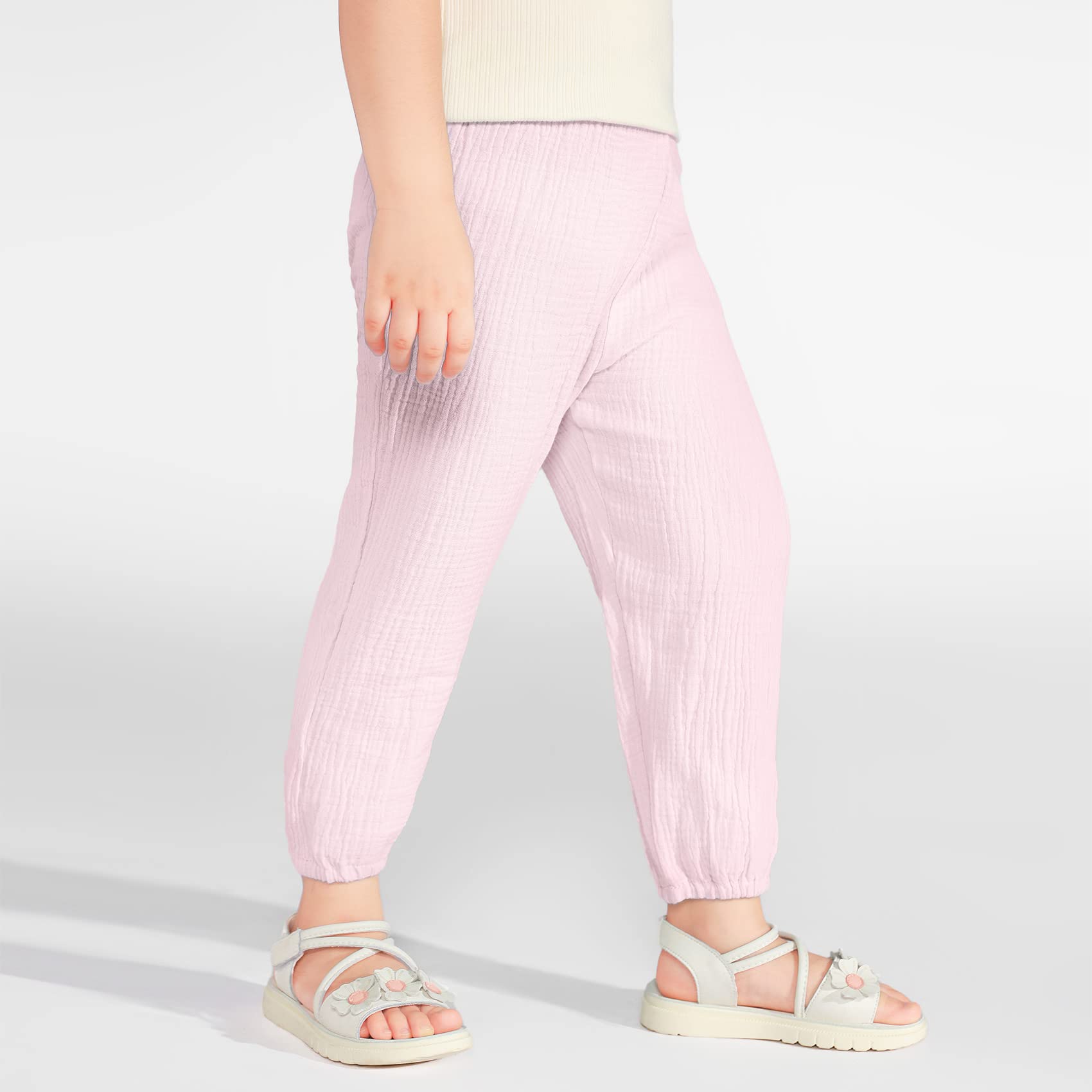 Bouclede Baby Girls Long Bloomers 2 Pack Soft Cotton Harem Pants Casual Linen Trousers (White and Pink, 2-3T)