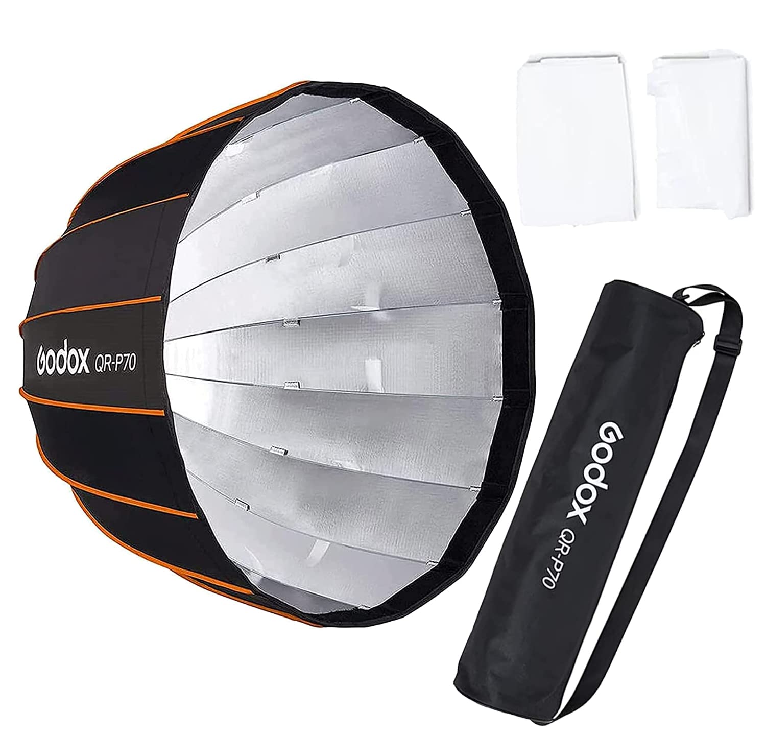 Godox QR-P70 27.5 Inch Parabolic Softbox Bowens Mount, Quick-Setup Quick-Folding, with Front & Inner Diffuser and Carrying Bag for Godox SL60W VL150 UL150 SL150II SZ150 and Other Bowen Mount LightsâŚ
