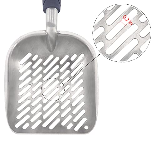 QIYADIN Non-Stick Metal Cat Litter Scoop with Long Handle, Solid Aluminum Alloy Deep Shovel, Kitten Pooper Lifter Scoop with Hole, Durable Kitty Litter Box Scooper Poop Sifter (Dark)
