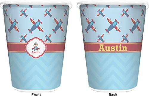 RNK Shops Airplane Theme Waste Basket - Double Sided (White) (Personalized)