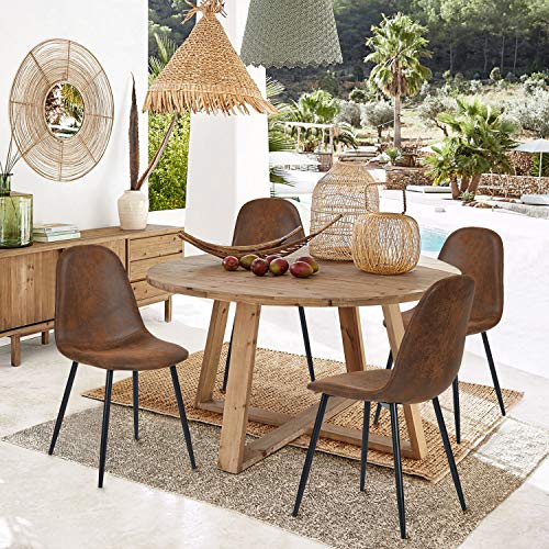 HOMY CASA Dining Chairs Set of 4, Modern Mid-Century Style Dining Room Side Chairs Accent Chairs with Black Metal Legs Comfortable for Kitchen Lounge Farmhouse, Rustic Brown, 4PCS