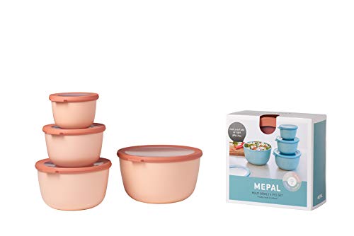 Mepal, Cirqula Set of 4 Multi Food Storage and Serving Bowls with Lids, Food Prep Containers, Deep, Nordic Blush, 1 each (17oz, 34oz, 68oz, 101oz), 1 Set