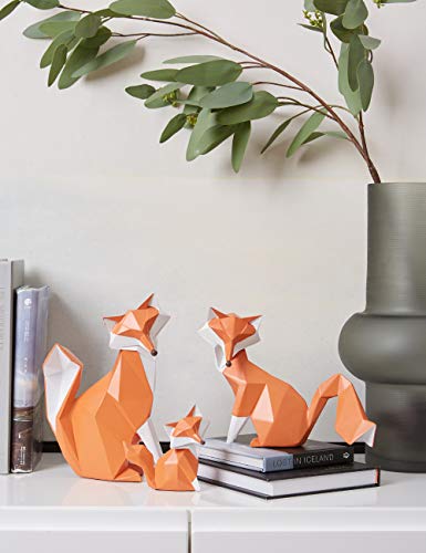 HAUCOZE Fox Figurine Gifts Geometric Sculpture Decor Animal Statue Gifts Polyresin Arts 8.0 inch