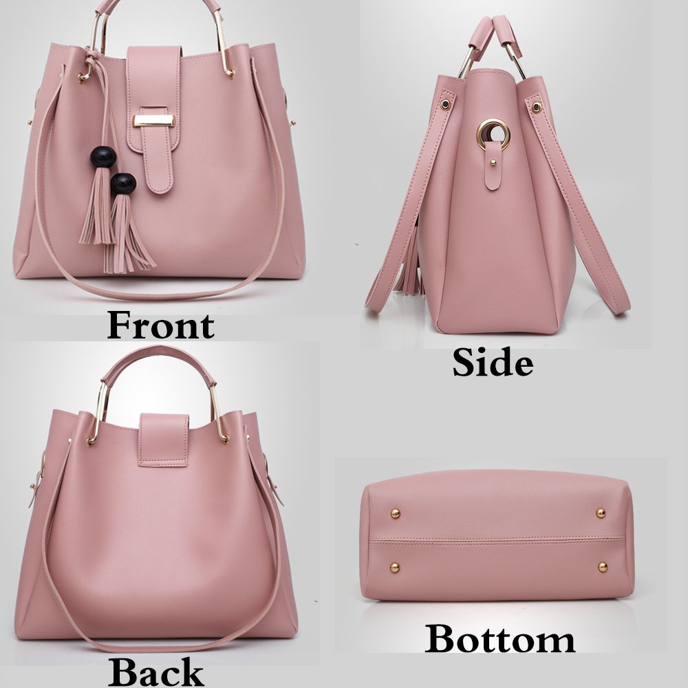FiveloveTwo Women's Purse and Handbags 3 Pcs Bag Set PU Leather Tassel Totes Clutch Satchels Top Handle Shoulder Crossbody Bags Pack Beige