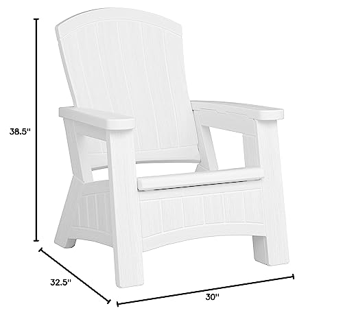 Suncast UV-Resistant Stylish Adirondack Outdoor Backyard Patio Chair with in-Seat Storage, White