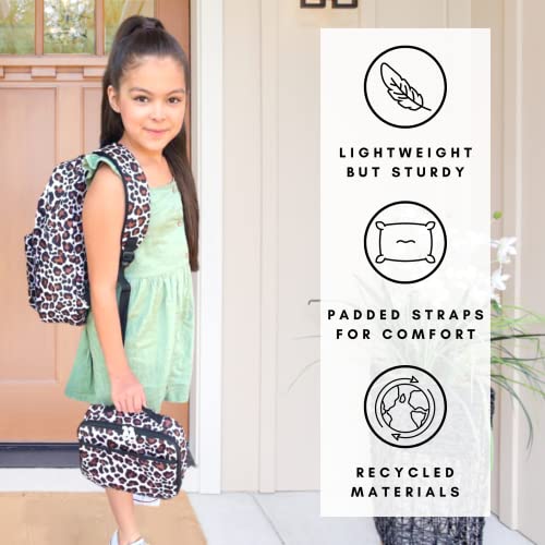 Fenrici Kids' Cheetah Print Backpack with Lunch Box Set for Boys and Girls, School Bag with Laptop Compartment and Insulated Lunch Bag, Cheetah