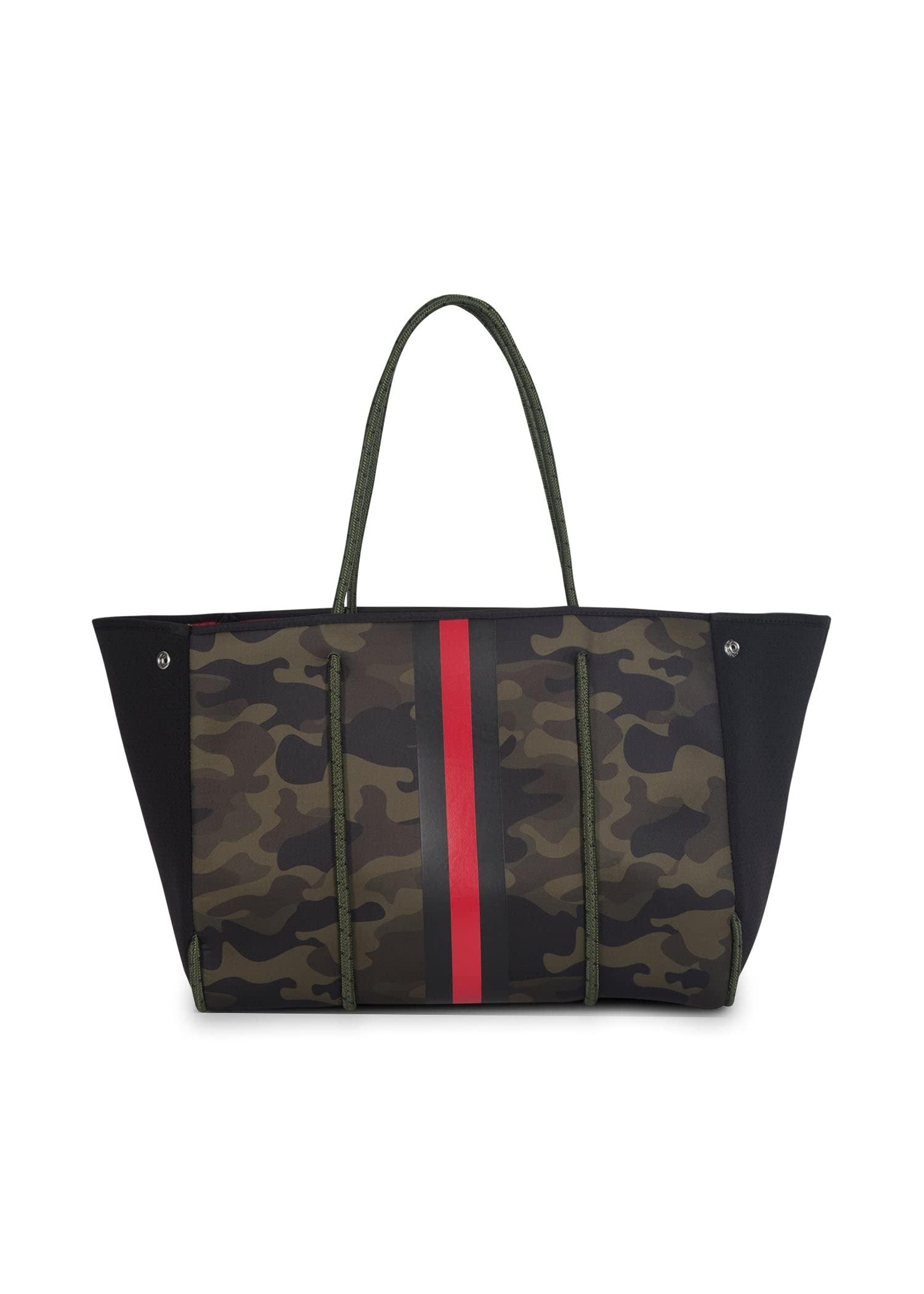 Haute Shore - Greyson Brat2 Neoprene Tote Bag w/Zipper Wristlet Inside (Greyson, Camo Gren w/Black & Red Stripe)