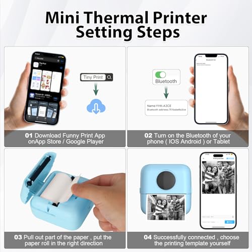 HUIJUTCHEN Mini Thermal Portable Printer for iOS&Android with Hard Protection Storage Case,Bluetooth Inkless Pocket Printer with 11 Rolls of Thermal Paper&Sticker to Print Photo Receipt DIY