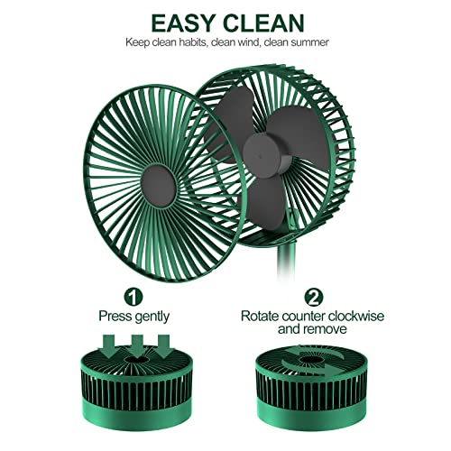Maelifu Folding Fan Quiet 3- Speed Wind Highly Stretchable Simulated Natural Wind 180 ° Adjustment Battery Powered or USB Powered Home Desk Bedroom Portable Travel Mini Decorative Fan(Green