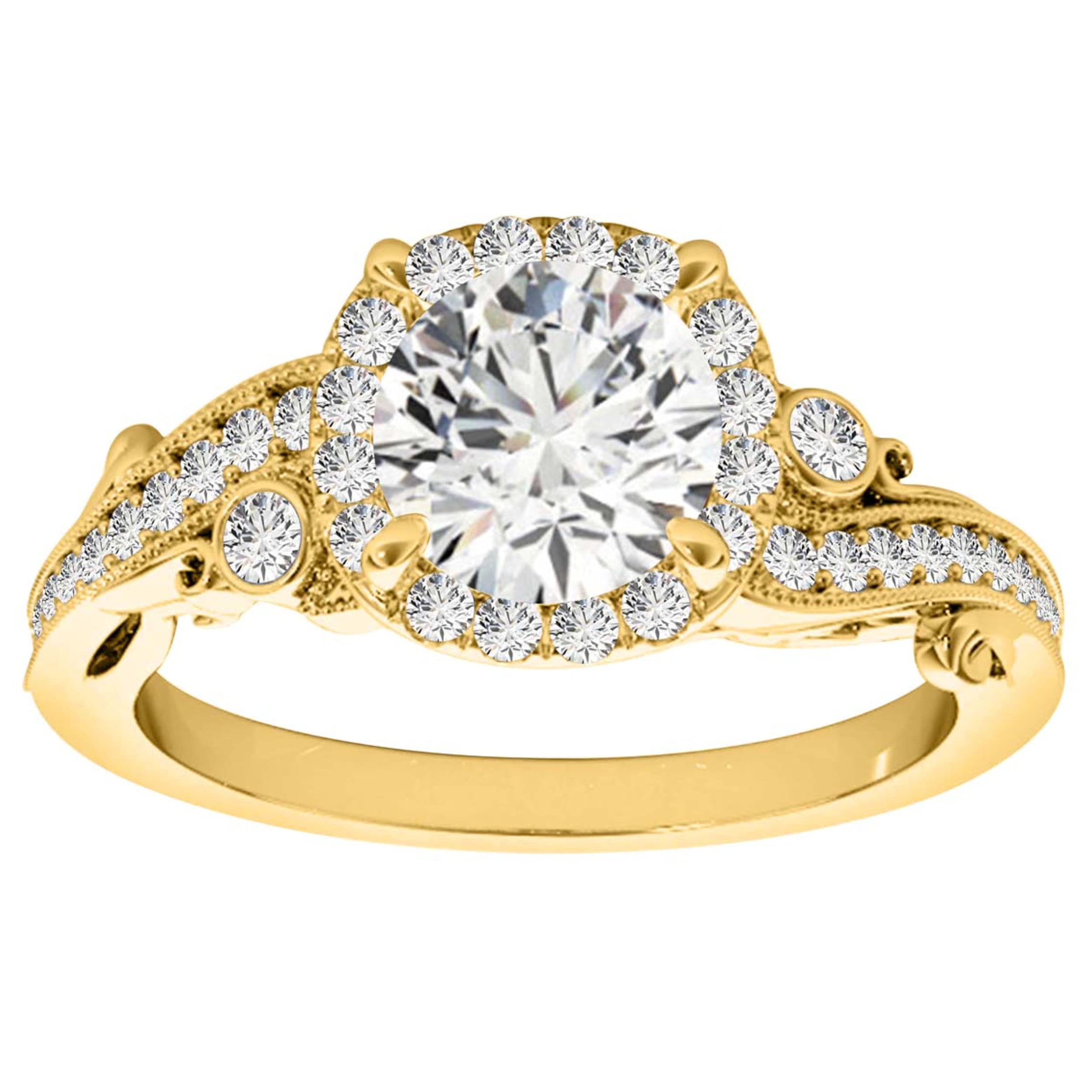 AoneJewelry Diamond Engagement Ring For Women 1 Carat Round Shape White Diamond Prong Setting 43 Stones Engagement Aniversary Ring In 18K Solid Rose, White & Yellow Gold Collection