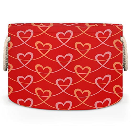 Red Valentines Day Love Heart (4) Large Round Baskets for Storage Laundry Baskets with Handles Blanket Storage Basket for Bathroom Shelves Bins for Organizing Nursery Hamper Girl Boy