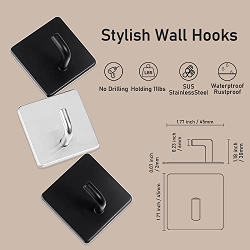 JIQGOZBAN Adhesive Hooks 4 Packs, No Drill Heavy Duty Sticky Wall Hooks Stainless Steel No Rust for Home Entryway Hanging Clothes, Bathroom Towels Hangers, Kitchen Utensils Holders (Matte Black)