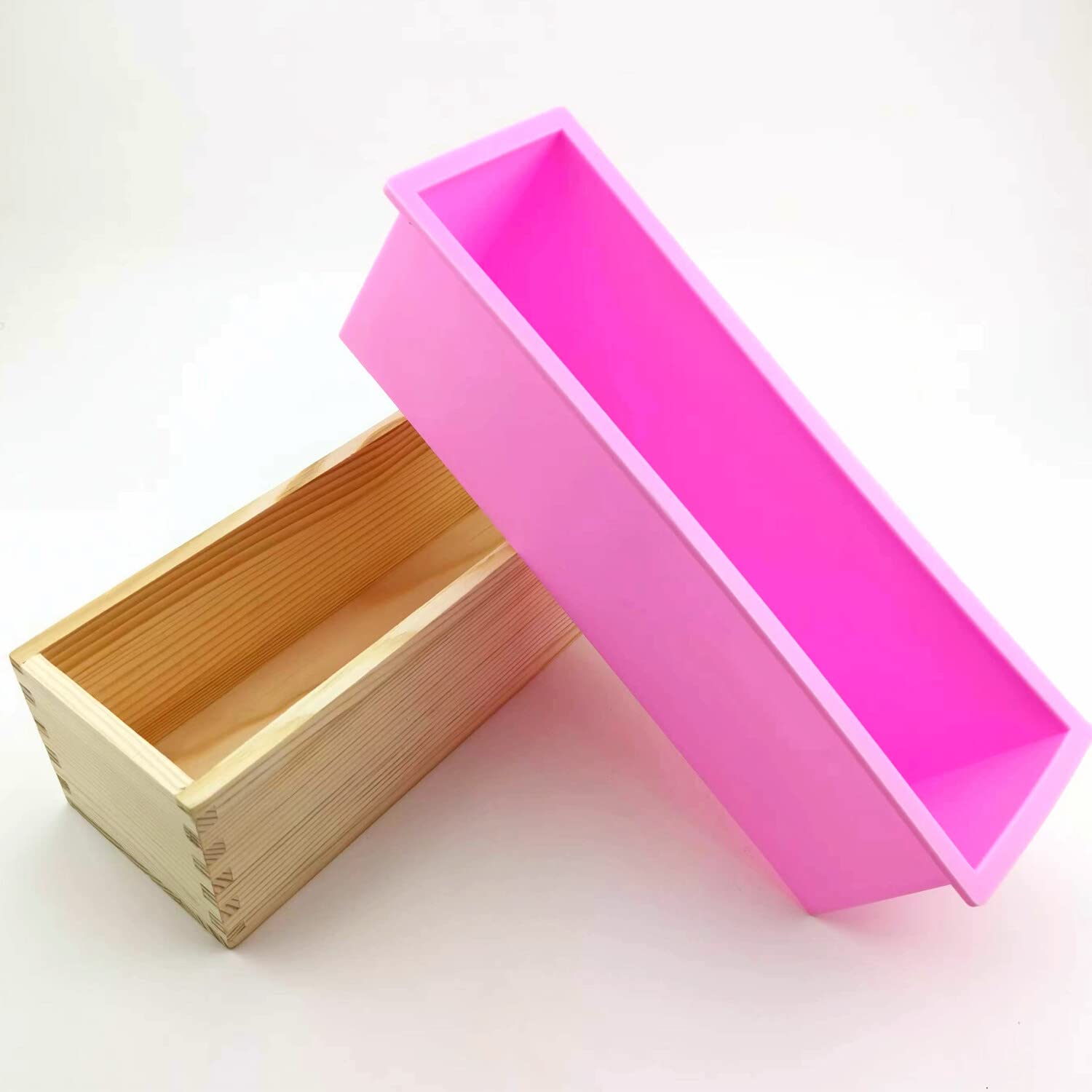 Artisanal Soap Making Tool Kits - 1 Set Wooden Soap Cutter with 2 Loaf Cutters, 1 Pcs 42 oz Rectangular Silicone Soap Mold with Wood Box, 1 Set Piping Bags and Tips