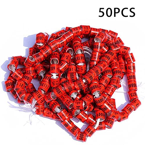 Fenteer 50x 2023 Pigeon Leg Rings Bird Foot Bands for Bantam Finch Canary, Red