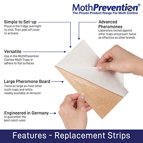 MothPrevention Powerful Moth Trap Refill Strips | 3X Twin Packs (6 Strips in Total) - for Clothes Closet Moths - Clothes Moth Traps | Moth Pheromone Traps for House | Results Guaranteed!