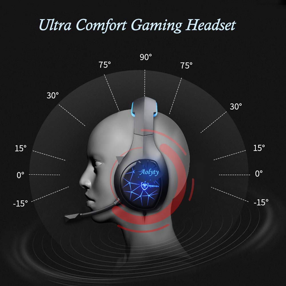 Aolyty Pro Gaming Headset 7.1 Stereo Surround with LED Light Mic Noise Cancelling Over Ear Headphones Compatible with Computer Laptop Phone Tablet,PS5 PS4 (Green)