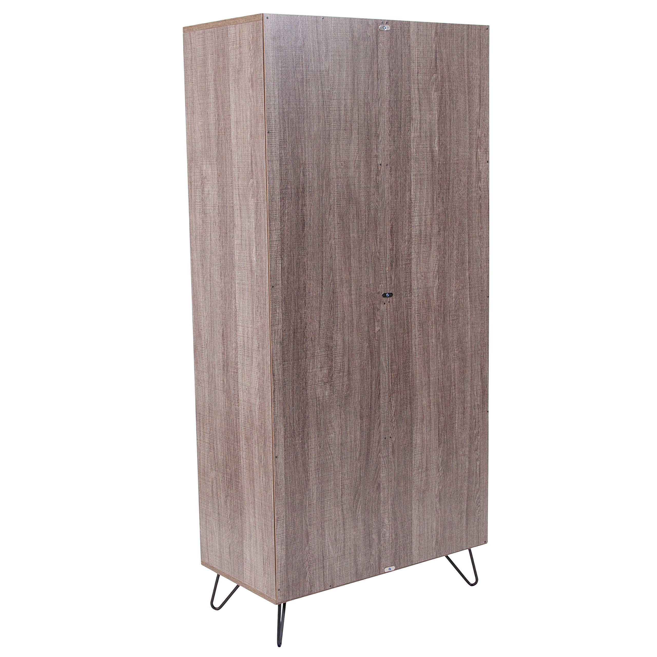 Flash Furniture Woodridge Collection 59.25"H 6 Cube Storage Organizer Bookcase with Metal Cabinet Doors and Metal Legs in Rustic Wood Grain Finish