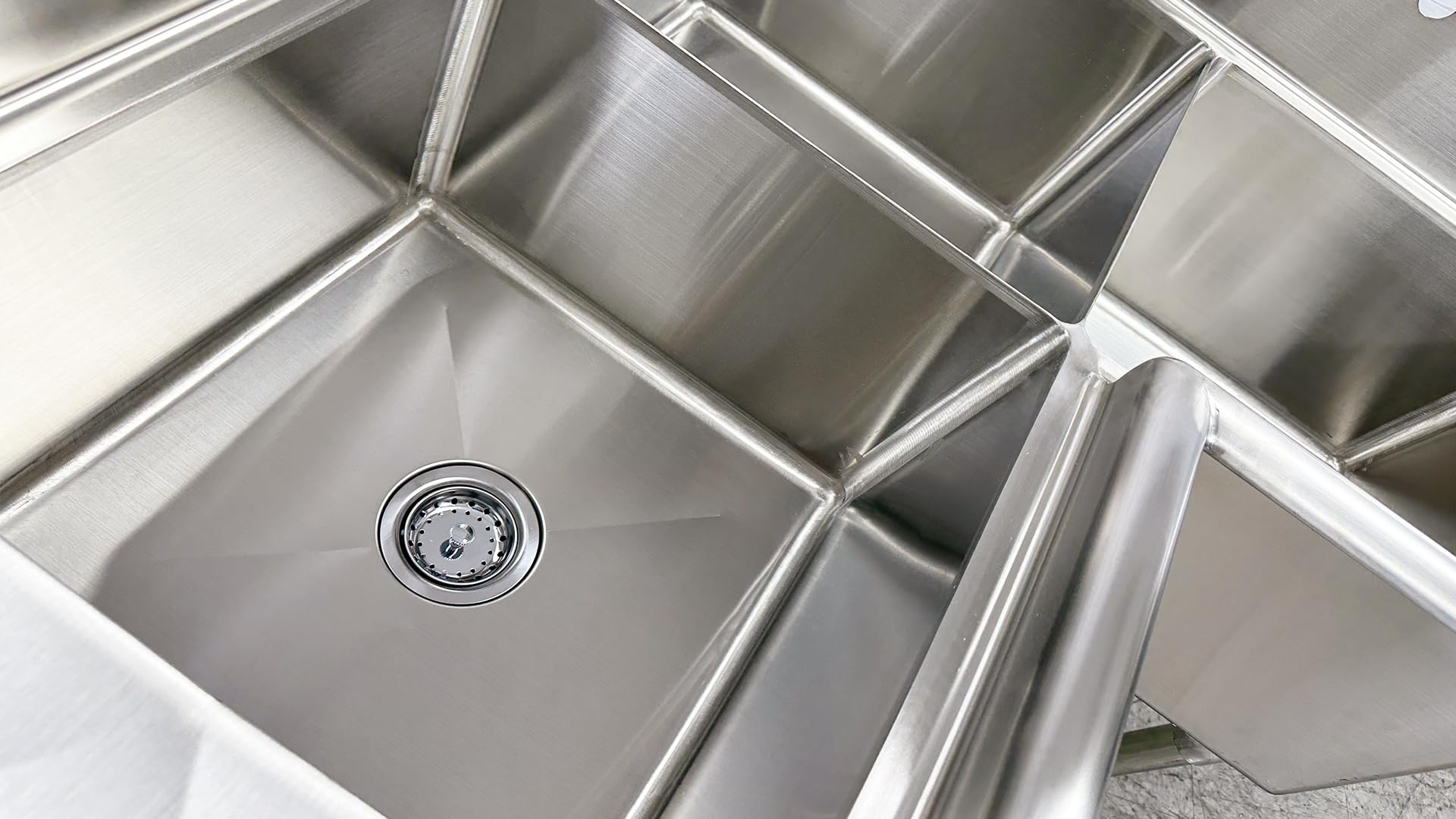 Commercial 3 Compartment Corner Sink, Stainless Steel Kitchen Restaurant ETL NSF