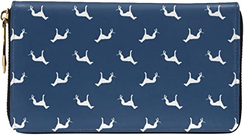 Blue Greyhound Dog Leather Wallet Long Clutch Purse Fashion Wristlet Handbag