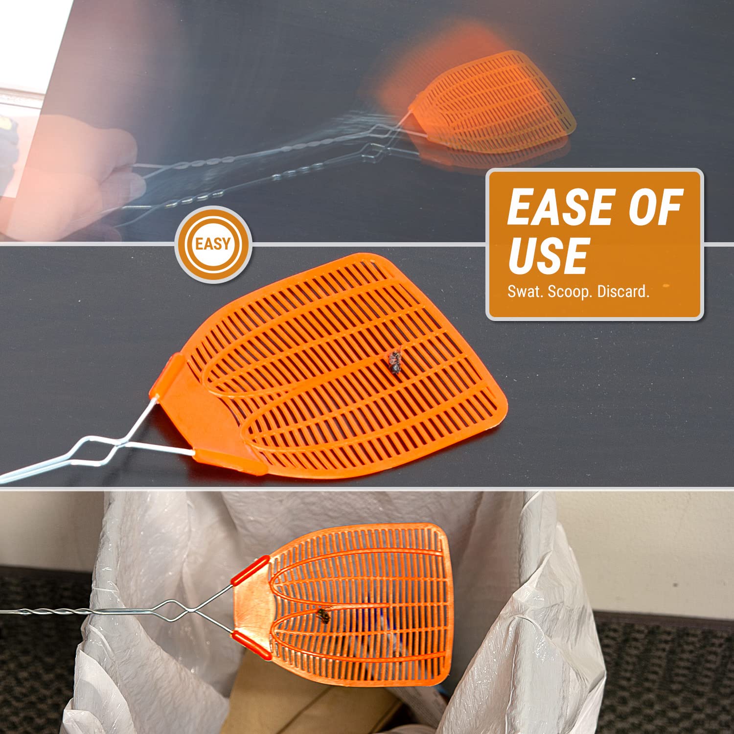 BUGKWIKZAP [3 Pack - Orange] Heavy Duty Metal Braided Fly Swatters, Lightweight 20" Bug Swatters with Durable Plastic Paddle
