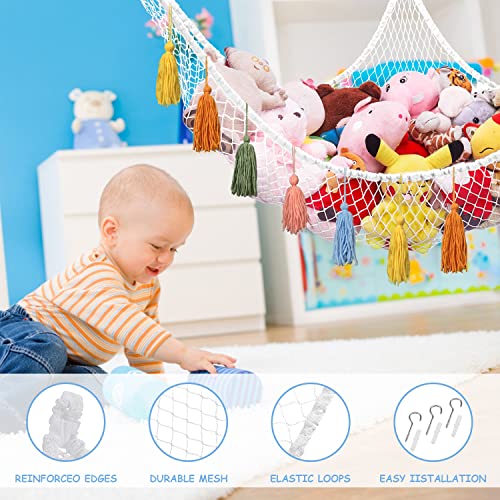 LXUNYI Stuffed Animal Net or Hammock, Net for Stuffed Animals, Plush Toy Net Hammock for Stuffed Animals with Tassels Corner Hanging Mesh Toys Stuffy Net Hammock for Wall