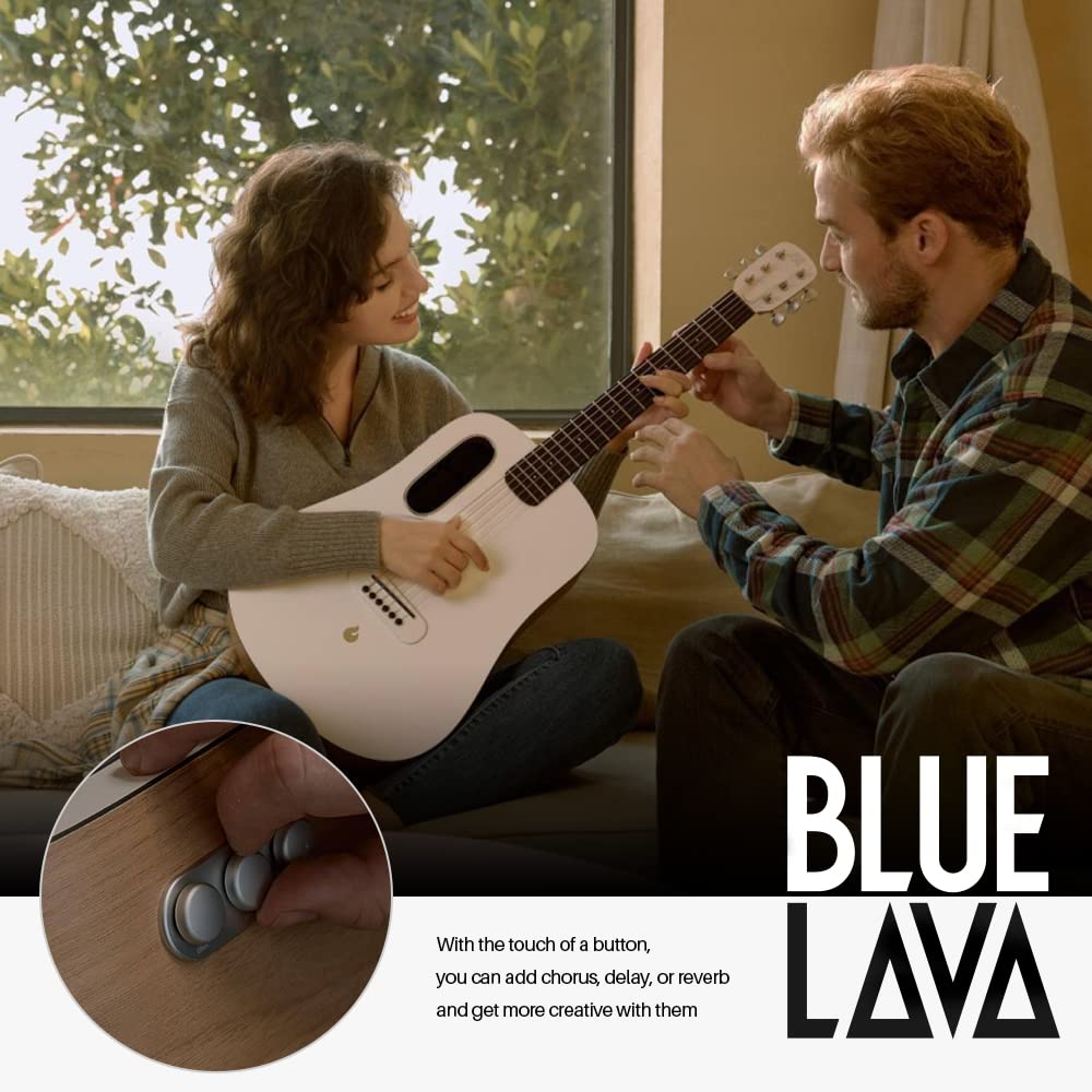 Blue Lava Original 36" Acoustic Guitar w/Ultra-light Body + Lite Bag + FreeBoost and Effects plus Bundle w/Foldable Guitar Stand + 1/4" TRS Cable + On-Stage Guitar Strap and more