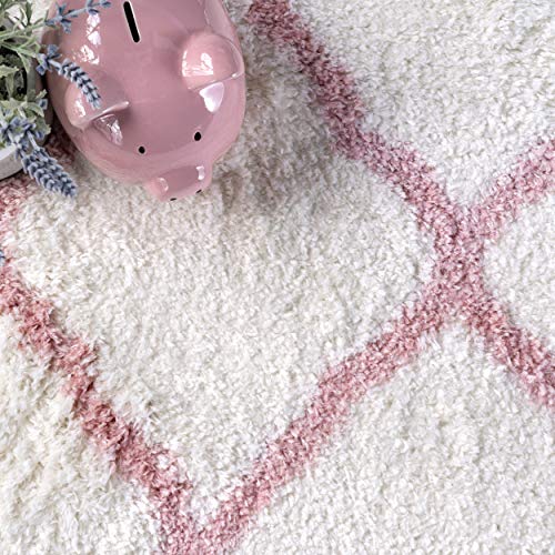 nuLOOM Nelda Trellis Kids Shag Area Rug, 6' 7" x 9', Baby Pink