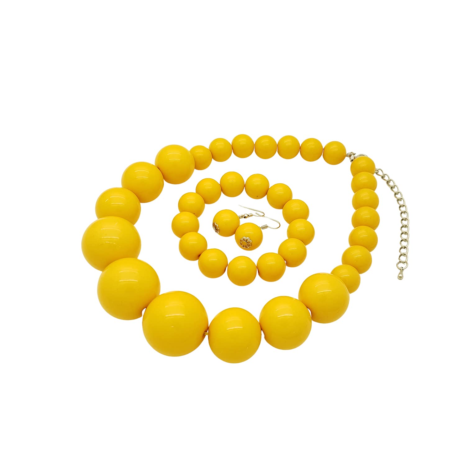 BA UNIQUE FASHION Women's Chunky Large Simulated Pearl Statement Necklace, Bracelet, Earring Set (Cyber Yellow)