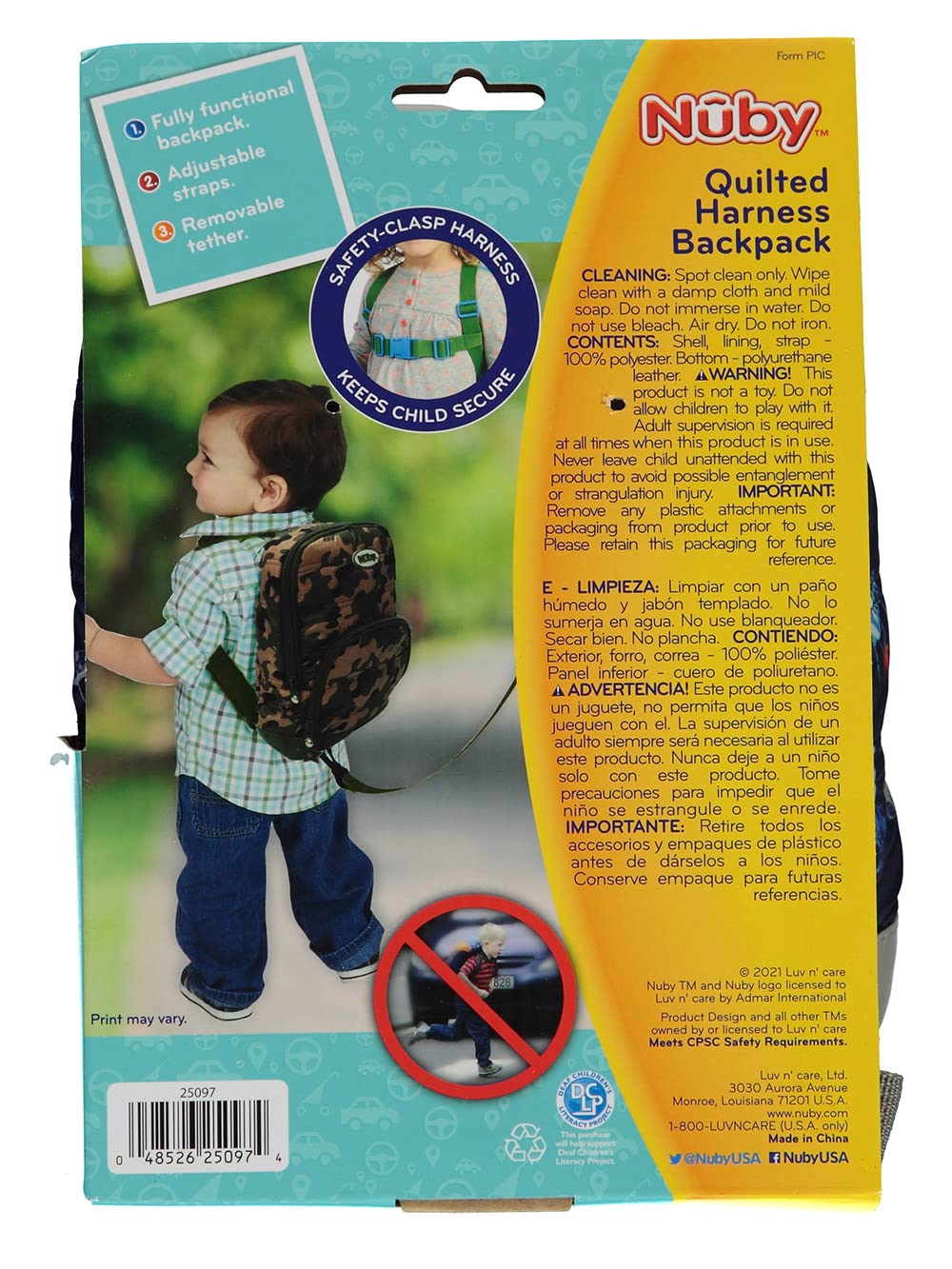 Nuby Quilted Mini Backpack with Safety Harness and Detachable Tether, Blue Space