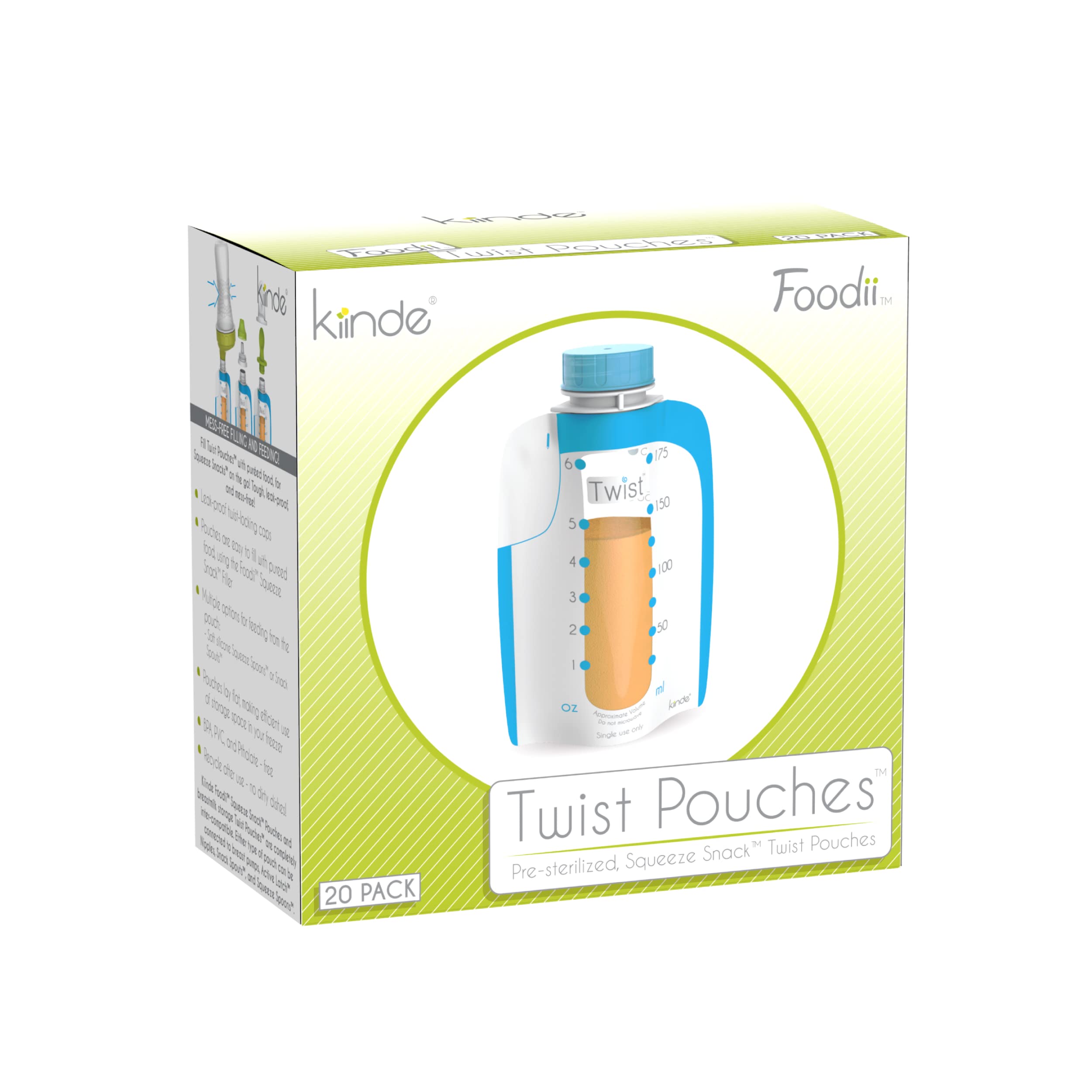 Kiinde Foodii Baby Food & Formula Storage, Disposable Squeeze Pouches (20 Pack)