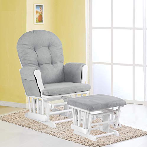 REJOICE HOME Atoll Glider with Ottoman, White/Light Grey