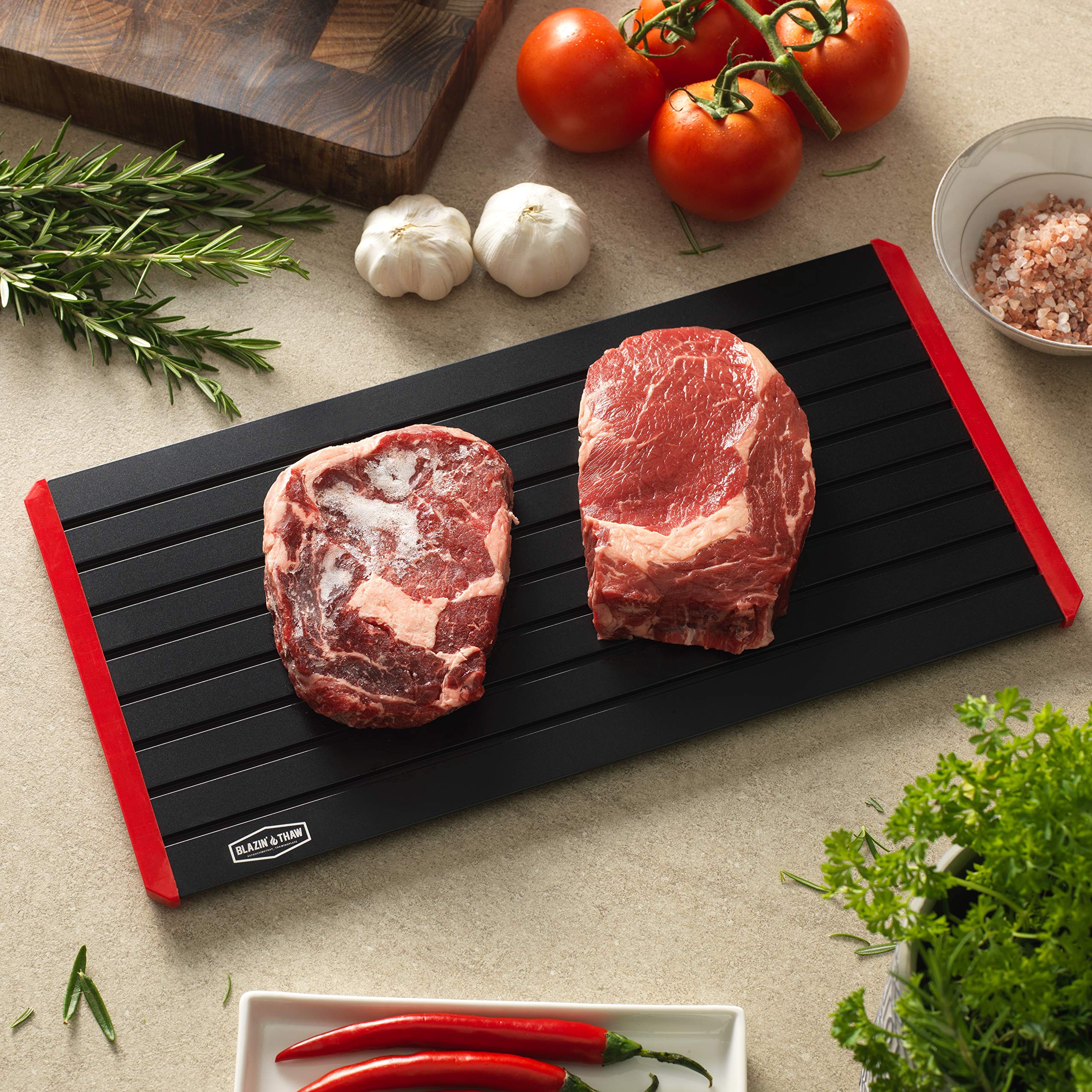 BLAZIN' THAW Defrosting Tray for Frozen Meat | 14β Large-Size | Aluminium Plate for Thawing Frozen Food | Natural Thawing Process | No Microwaves, No Cold/Warm Water Required |