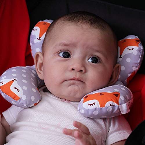 Liyic Baby Travel Pillow, Infant Head and Neck Support Pillow for Car Seat, for 0-1 Years Old Baby (Gray Fox)