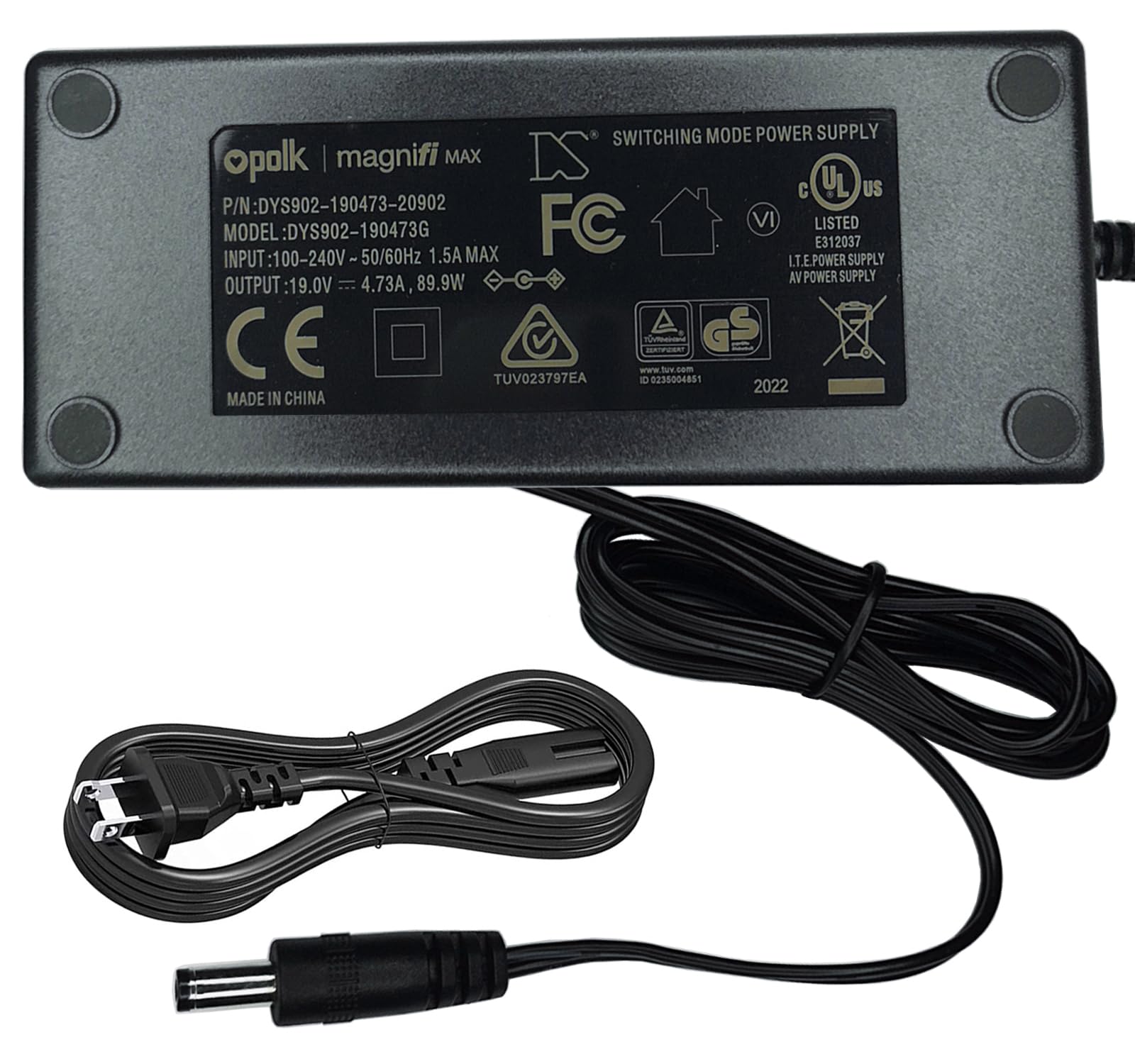 Original Polk 19V 4.73A AC/DC Adapter for Polk Audio MagniFi Max AM8214 AM8215 SoundBar Magni Fi Maximum-Performance Home Theater Sound Bar DYS DYS902-190473W 190473 DYS902-190473G Power Supply Cord