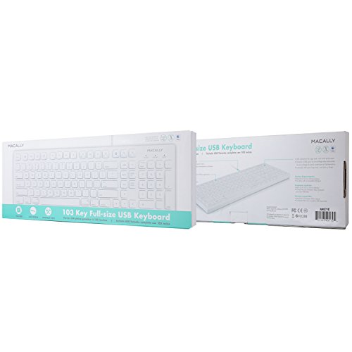 Macally Full Size USB Wired Keyboard for Mac and PC - Plug & Play Wired Computer Keyboard - Compatible Apple Keyboard with 15 Shortcut Keys for Easy Controls & Navigation of Macbook Pro/Air, iMac