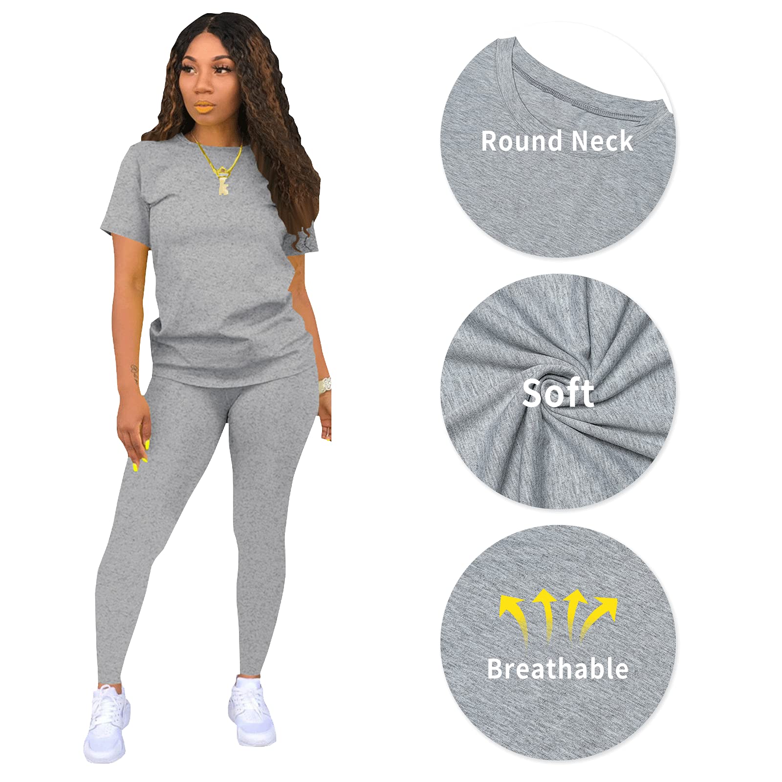 AOMONI Women Two Piece Outfits Tracksuit Summer Plus Size Top Pant Set Casual Short Sleeve T-shirt Gray 3X-Large